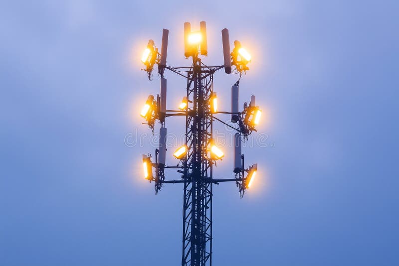 AI Image of Cell Tower on the Background of the Night Sky with Bright ...