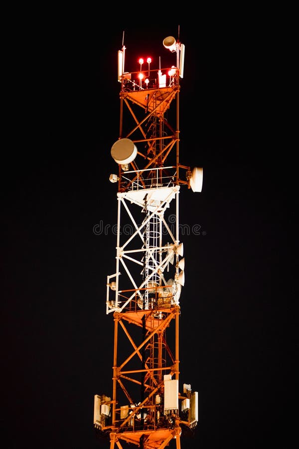 Cell Tower on a Black Background. Mobile Communication Base Station in ...