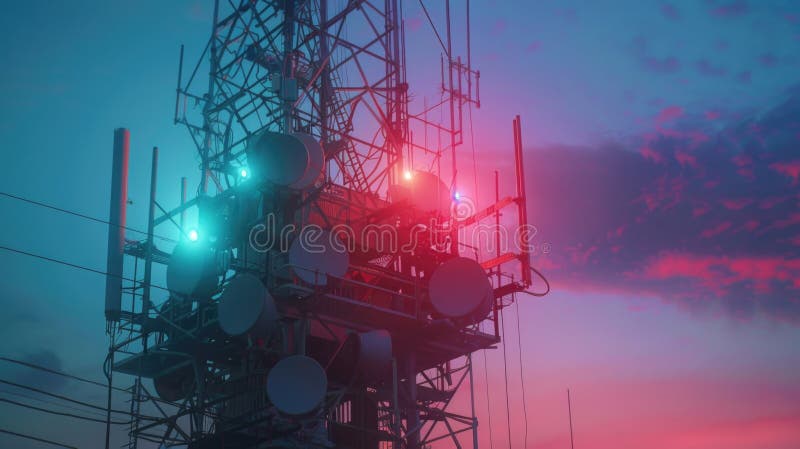 A Cell Tower with Flashing Red and Green Lights, Possibly Indicating an ...
