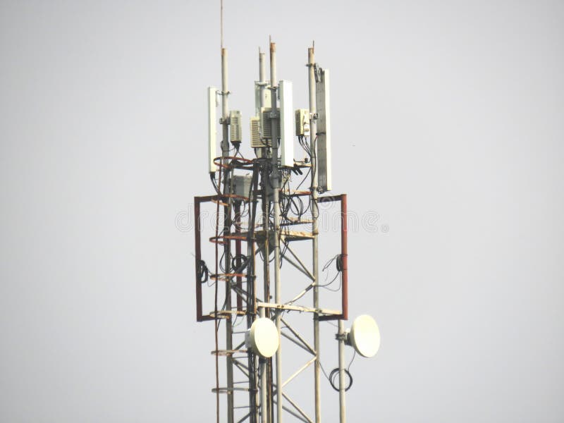 Cell Tower Radio Mast with Installed Electronic Equipment for Cellular ...