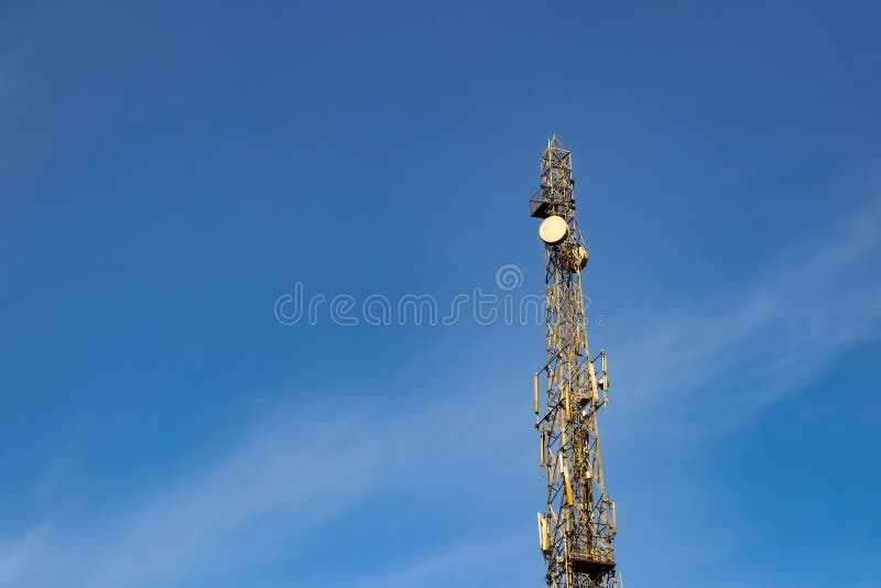Cell Tower for Mobile Network and Internet with Blue Sky Stock Image ...
