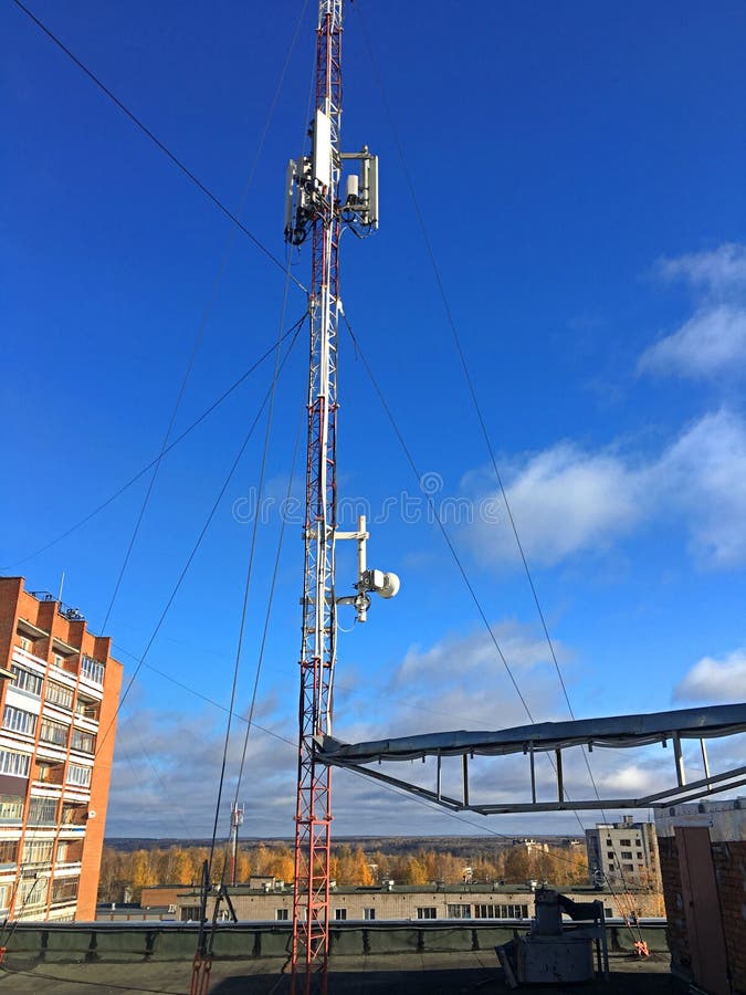 Cell Tower on the Roof of the Building Stock Photo - Image of mast ...