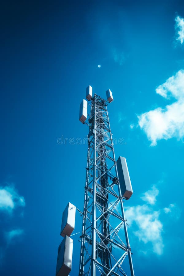 Cell Tower with Several Antennas on Top of it and Moon in the Sky ...