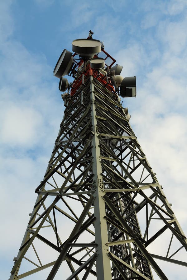 Cell Tower Shown To the Top Stock Photo - Image of network, sunset ...
