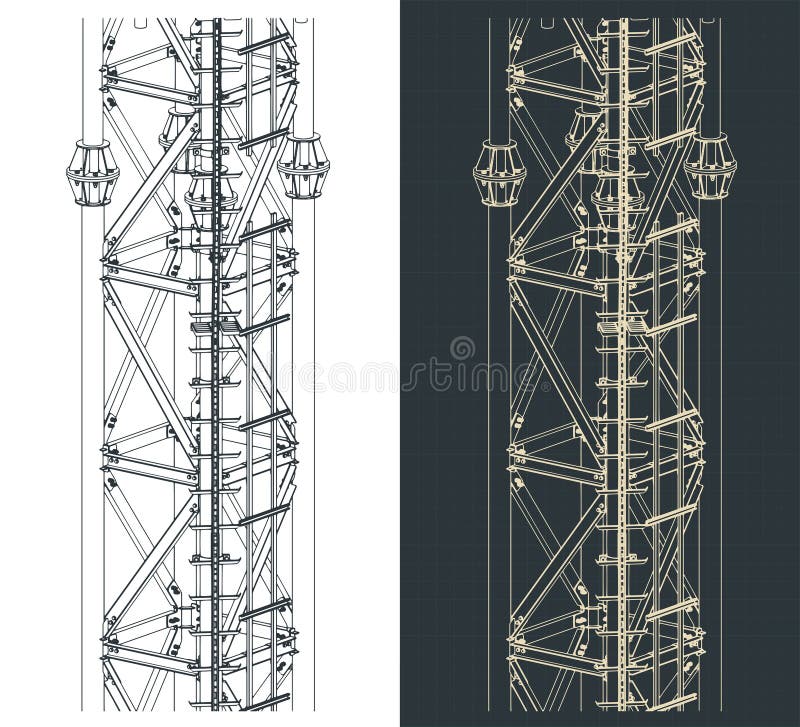 Cell Tower Supports Isometric Drawings Close-up Stock Vector ...