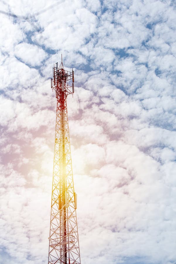 Cell Tower with White Cloud Stock Image - Image of morning, broadcast ...