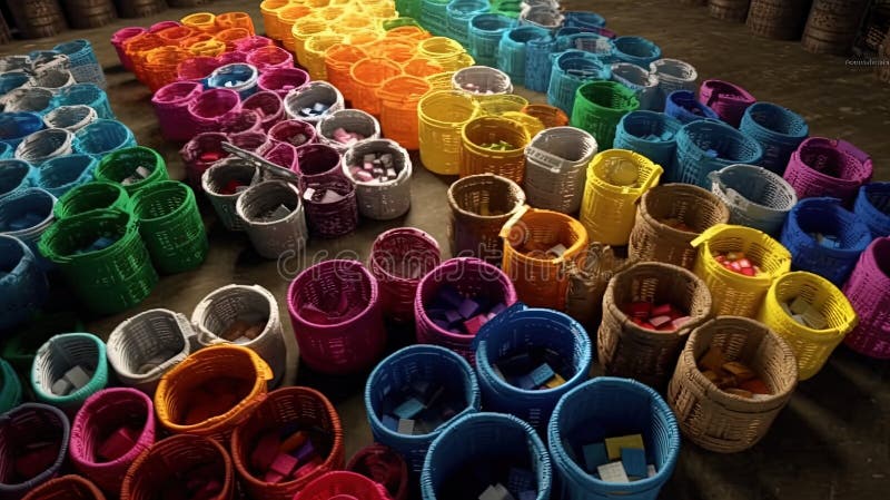 A Cellar with Baskets and Colored Boxes Stock Illustration ...