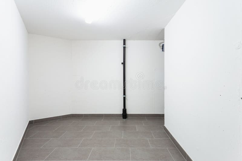 Cellar with Gray Tiles and White Walls Stock Photo - Image of home ...