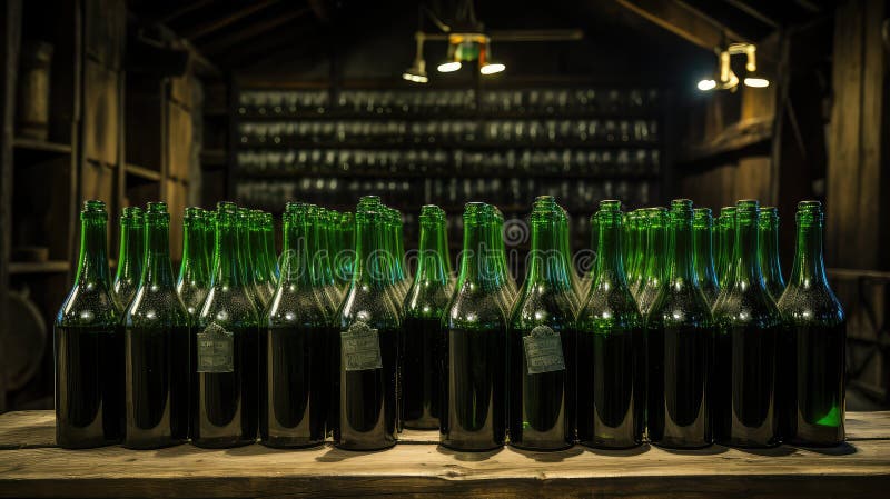 Cellar green wine bottle stock illustration. Illustration of corks ...