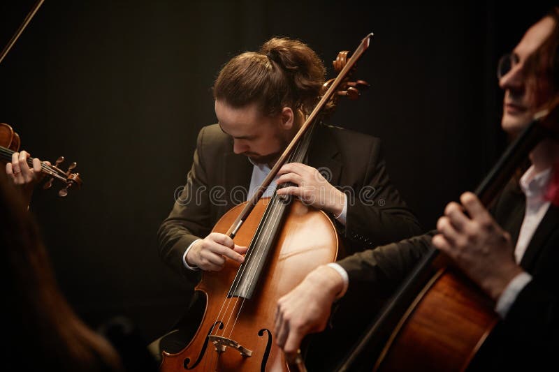 Cellist Performing Concerto in String Quartet Stock Image - Image of ...