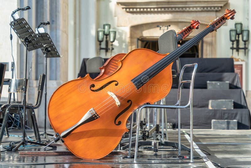 Cello Classical Instrument on an Empty Stage. Stock Photo - Image of ...