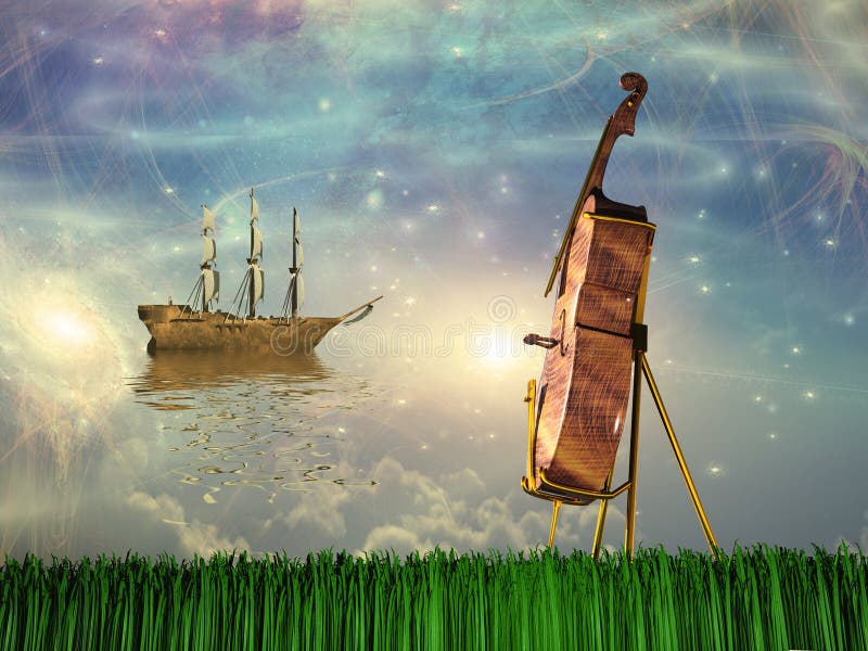 Cello in Dream Like Landscape Stock Illustration - Illustration of ...