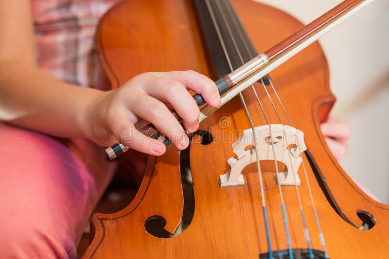 Cello Instrument Close Up View, Young Musician Playing Stock Image ...