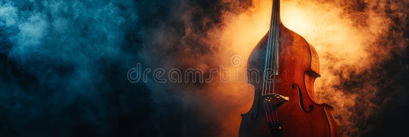 A Cello is Shown in a Dark Room with Smoke and Steam Stock Illustration ...