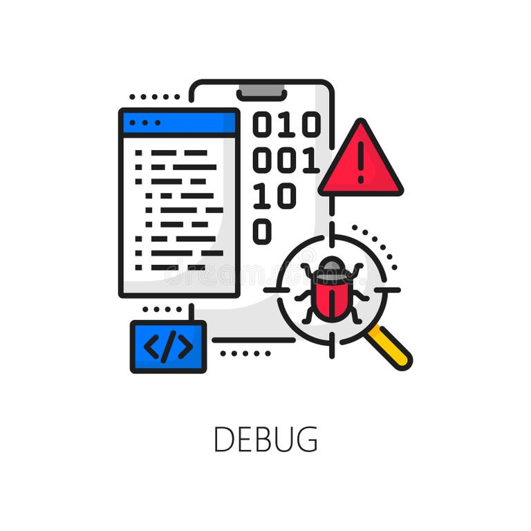 Cellphone App Develop And Debug Outline Icon Stock Vector