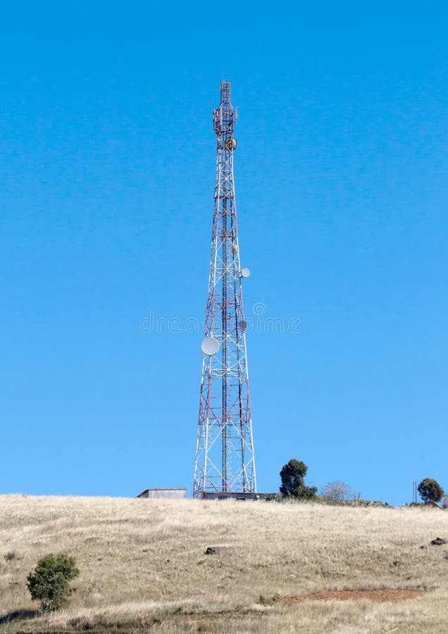 Cellphone Communication Tower with Microwave Link Stock Photo - Image ...