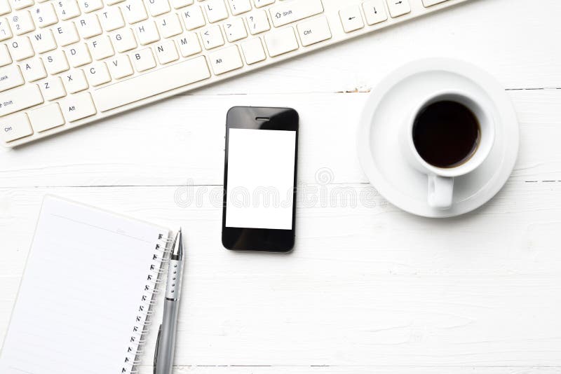 Cellphone with Computer and Coffee Cup Stock Photo - Image of mouse ...