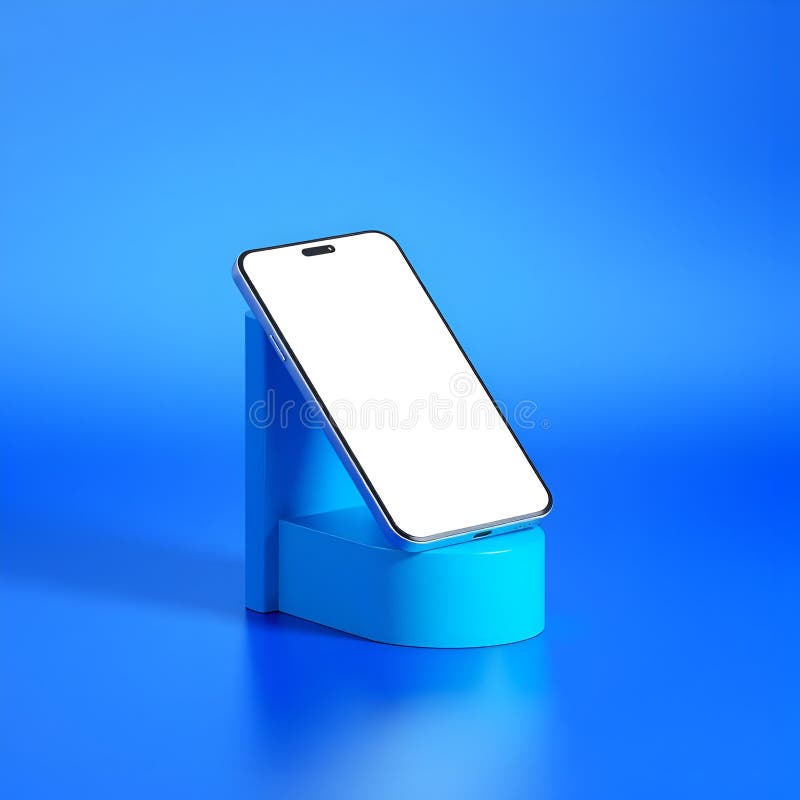 Cellphone Frame with Blank White Display on Turquoise Cylinder Stock ...