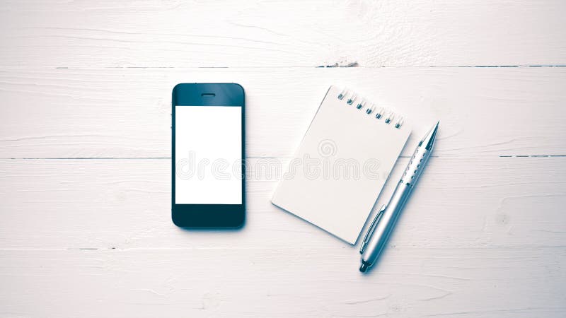 Cellphone with Notepad and Pen Vintage Style Stock Photo - Image of ...