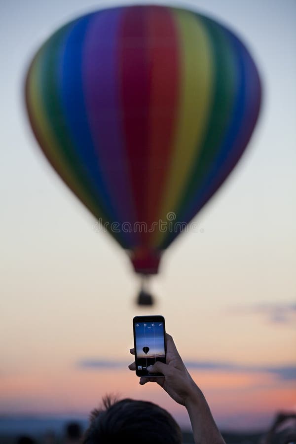 Cellphone Picture of Hot Air Balloon Stock Photo - Image of early ...
