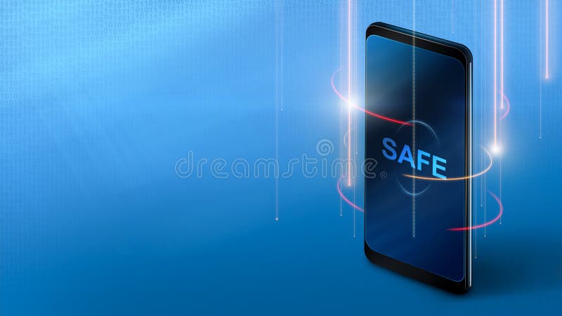 Cellphone with Safe Screen on Blue Background Stock Illustration ...