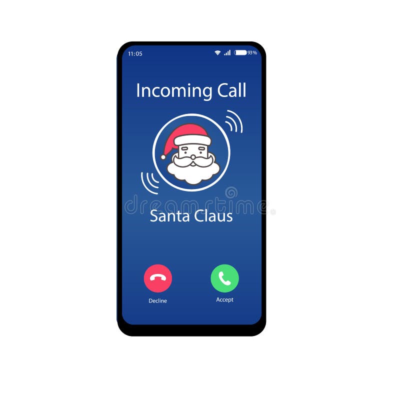 Cellphone Touchscreen Device Vector. Incomimg Call from Santa Claus ...