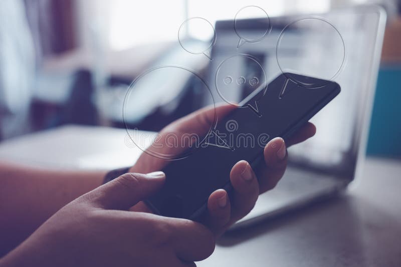 A Cellphone Screen with Transparent Hologram Speech Bubbles Pops Up ...