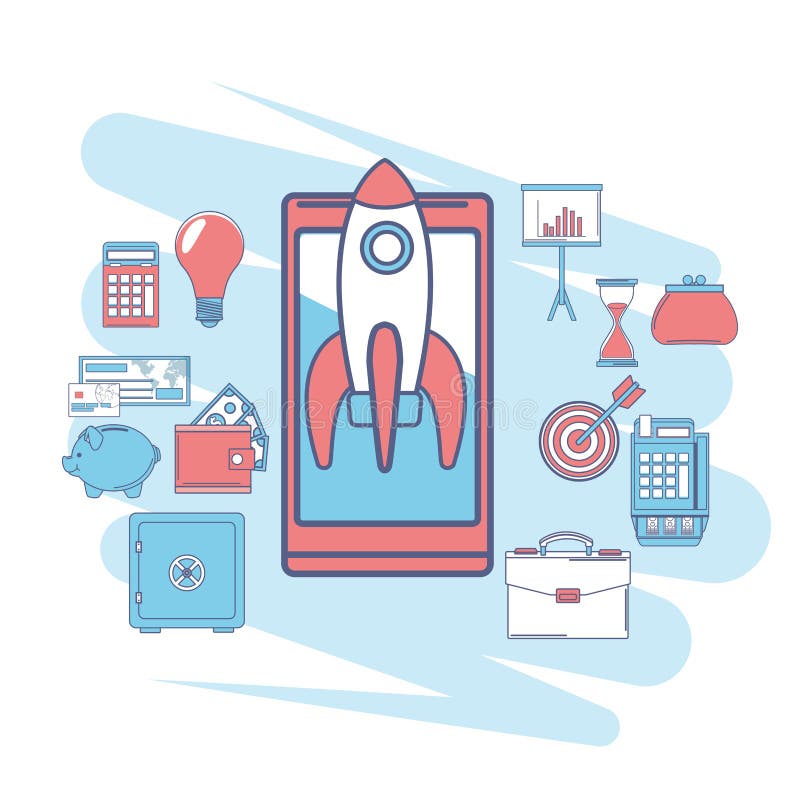 Cellphone with skyrocket stock vector. Illustration of banking - 135244183