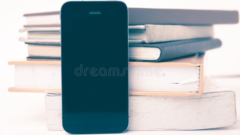 Cellphone with Stack of Book Vintage Style Stock Image - Image of ...