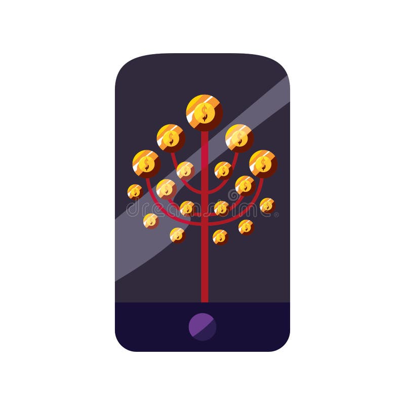 Cellphone tree coins stock vector. Illustration of debt - 142677749