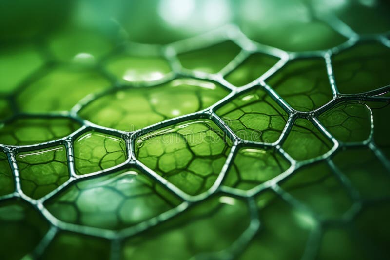 Cells of a Green Plant Under a Microscope. Generative AI Stock Image ...