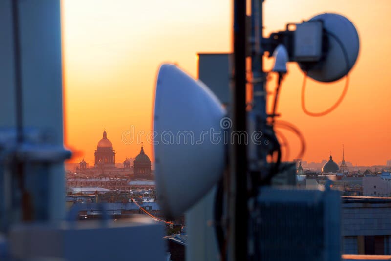 Cellular Antennas Seen During Sunset Stock Image - Image of medium ...