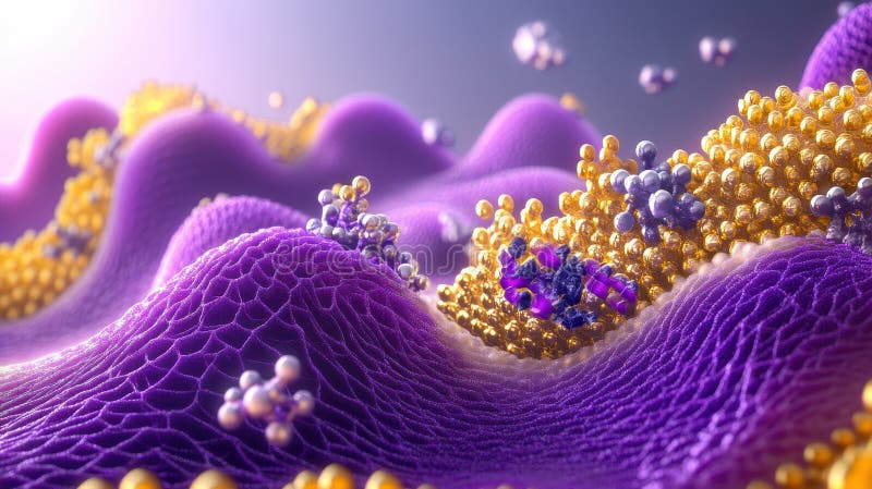 Cellular Interaction Molecules on a Purple Tissue Surface with Golden ...