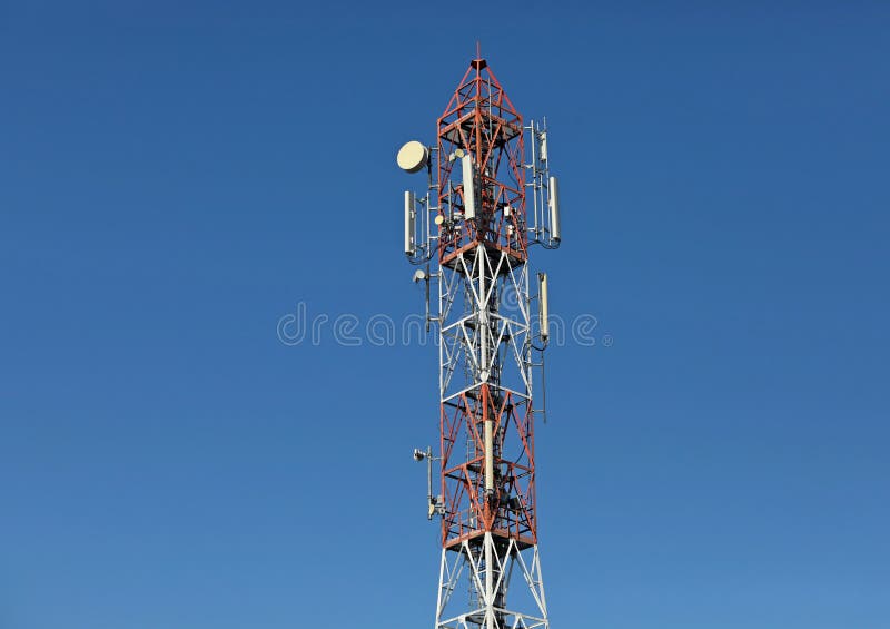 Cellular, Mobile Phone Transmitter Tower with Blue Sky and Clouds ...