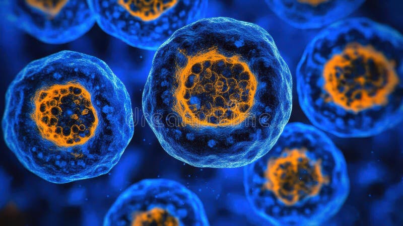 Cellular Structure: Microscopic View of Cells with Vibrant Blue and ...