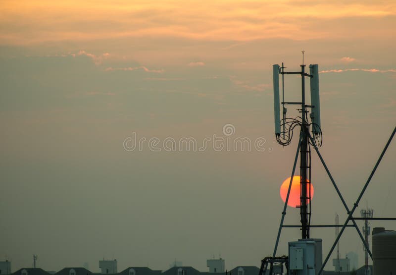 Cellular Tower Silhouette at Sunset Stock Photo - Image of copyspace ...