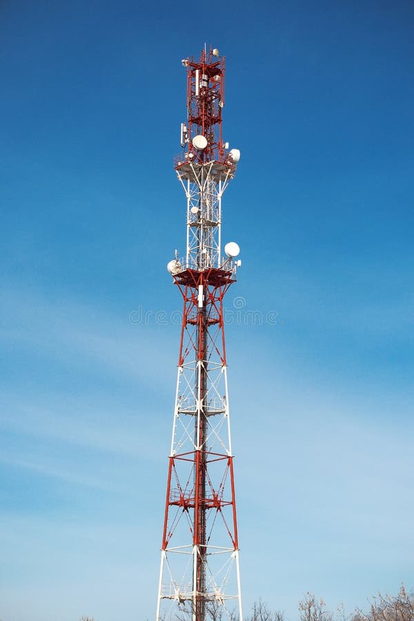 Cellular Tower with Antenna in Red and White Stock Image - Image of ...