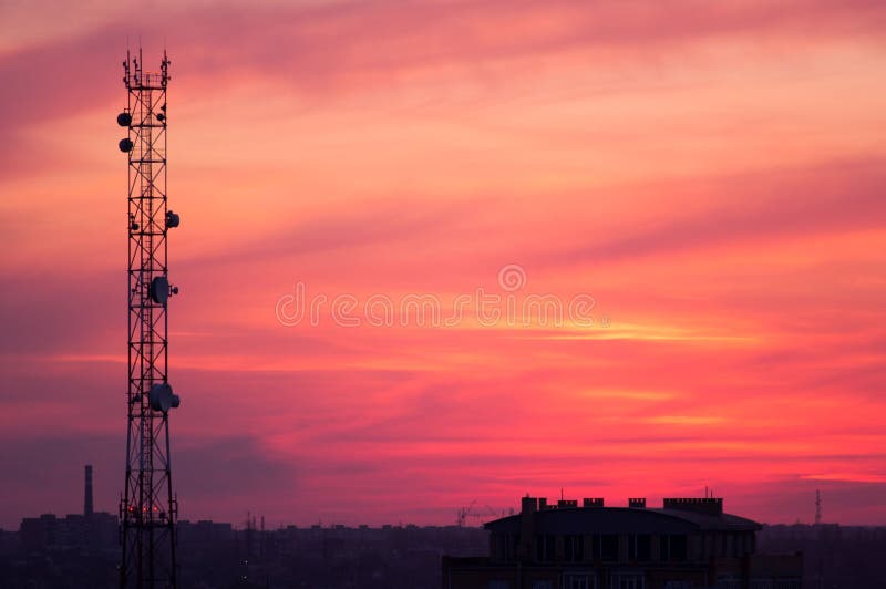 Cellular tower at sunset stock image. Image of metal - 33999209