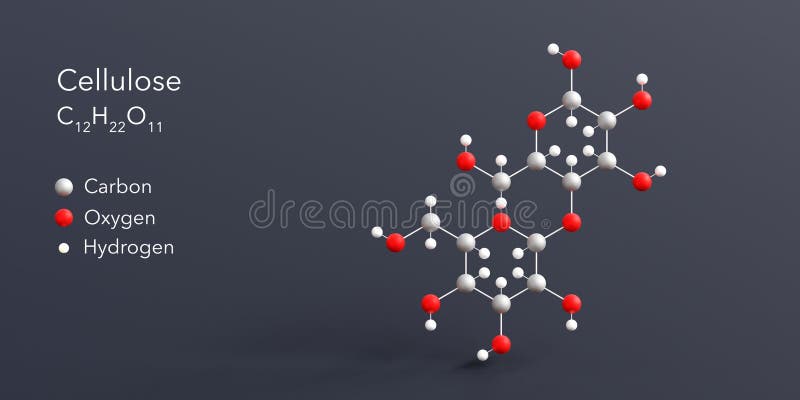 Cellulose Molecule 3d Rendering, Flat Molecular Structure with Chemical ...