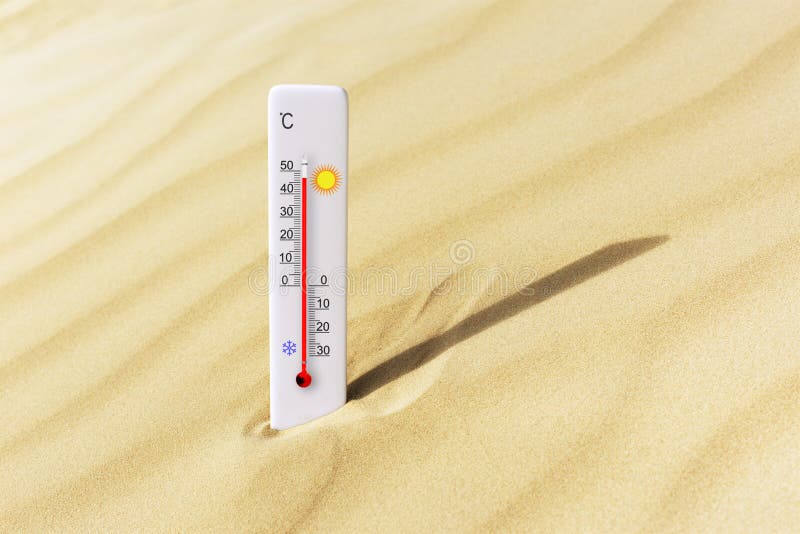 Celsius Scale Thermometer in the Sand. Ambient Temperature Plus 47 ...