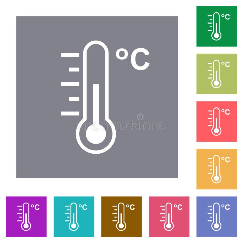 Celsius Thermometer Medium Temperature Square Flat Icons Stock Vector ...