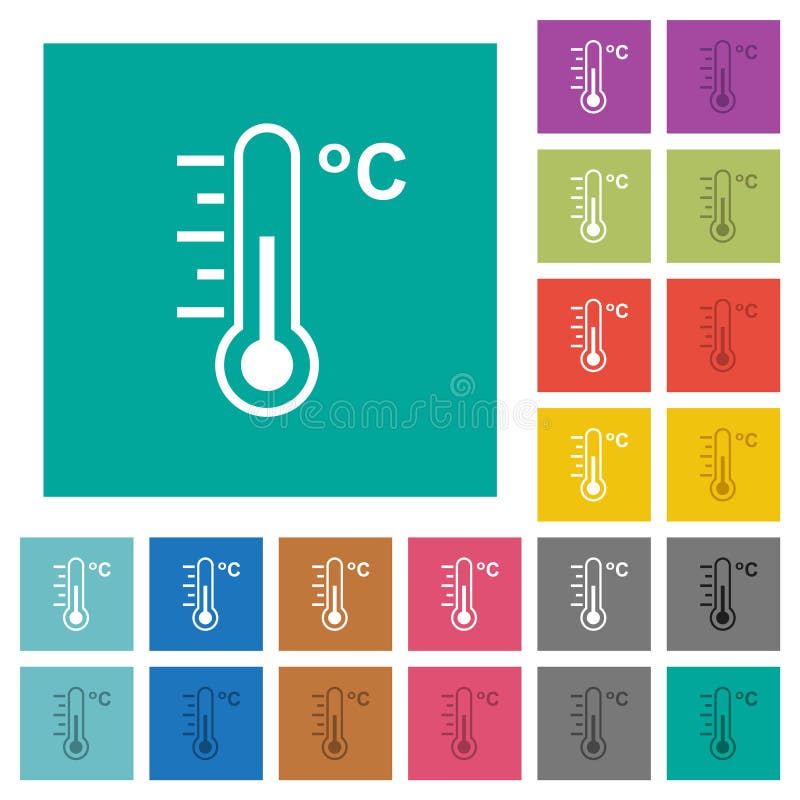 Celsius Thermometer Medium Temperature Square Flat Multi Colored Icons ...
