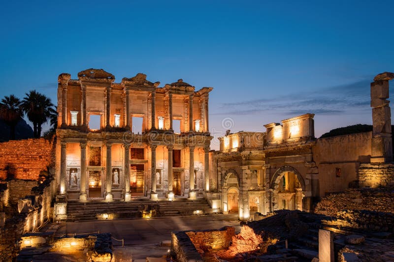 Celsus Library in the Ancient City of Ephesus with Its Magnificent View ...