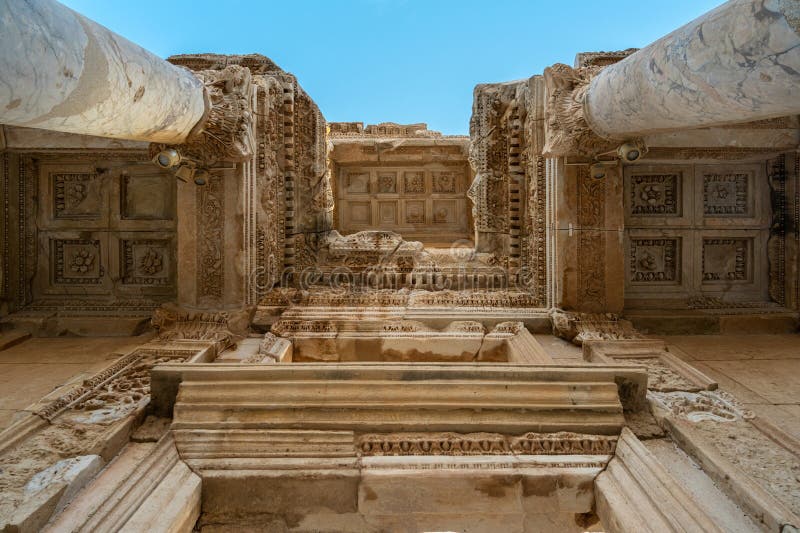 Celsus Library in the Ancient City of Ephesus with Its Magnificent View ...