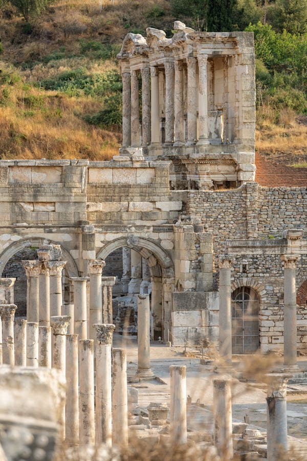 Celsus Library in the Ancient City of Ephesus with Its Magnificent View ...