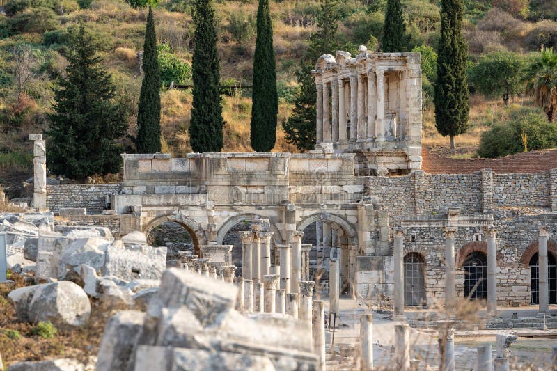 Celsus Library in the Ancient City of Ephesus with Its Magnificent View ...