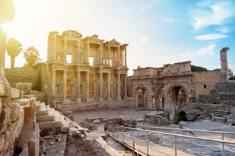 Celsus Library in the Ancient City of Ephesus with Its Magnificent View ...