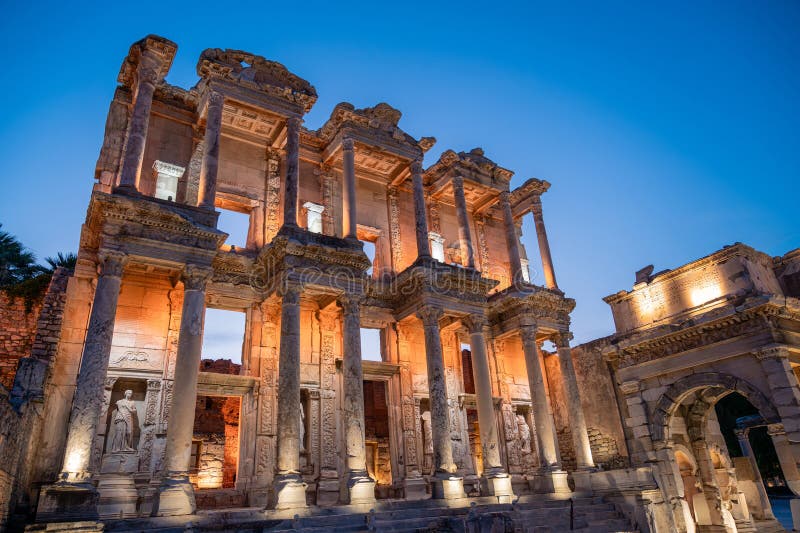 Celsus Library in the Ancient City of Ephesus with Its Magnificent View ...