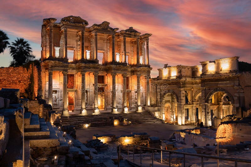 Celsus Library in the Ancient City of Ephesus with Its Magnificent View ...