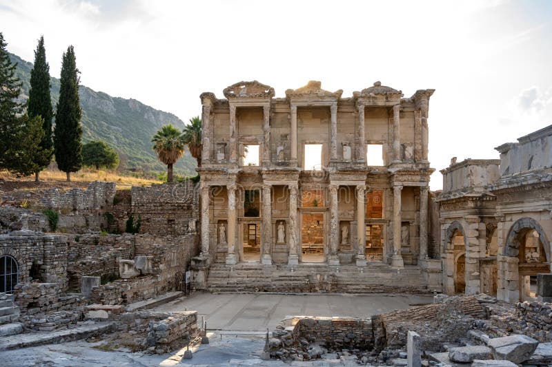 Celsus Library in the Ancient City of Ephesus with Its Magnificent View ...